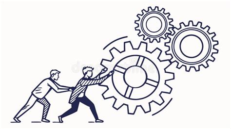 Two People Pushing Large Gears Teamwork And Effort Vector Design Generative Ai Stock Vector