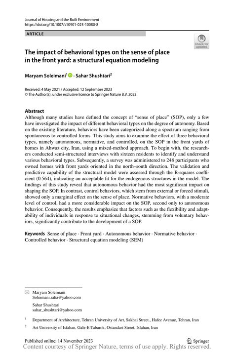 The Impact Of Behavioral Types On The Sense Of Place In The Front Yard