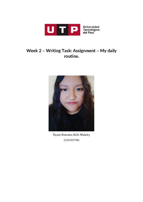 Week 2 Writing Task Assignment My Daily Routine Ingles Tarea Tejada Ronceros Halle