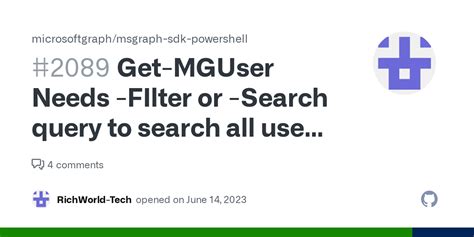Get Mguser Needs Filter Or Search Query To Search All Users For Errors In The