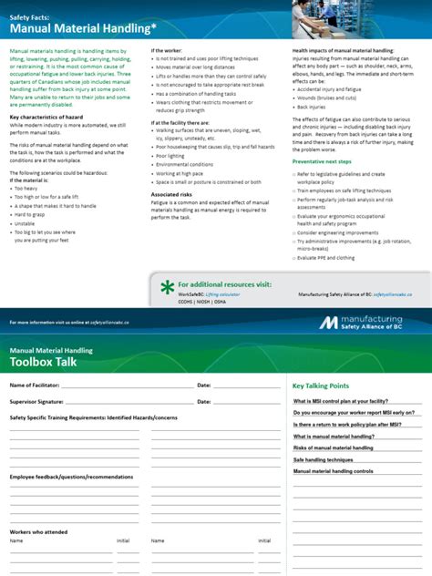 toolbox manual material handling download free pdf occupational