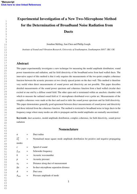PDF Experimental Investigation Of A New Two Microphone Method For The Determination Of