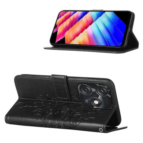 For Tecno Spark C K Q Embossed Butterfly Leather Phone Case Black Alexnld Com
