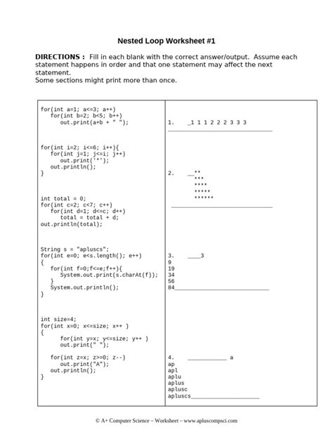 Nested Loops Worksheet 1 Pdf