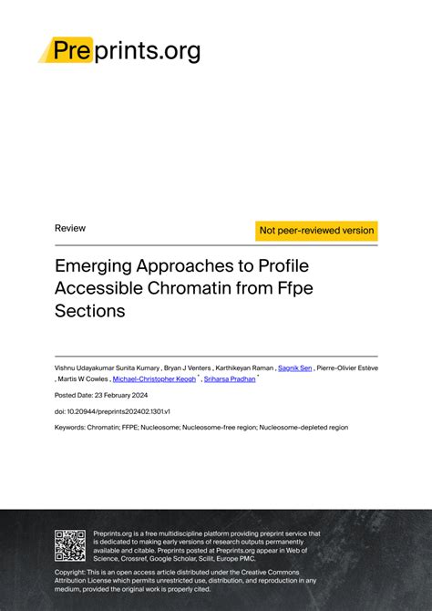 Pdf Emerging Approaches To Profile Accessible Chromatin From Ffpe Sections