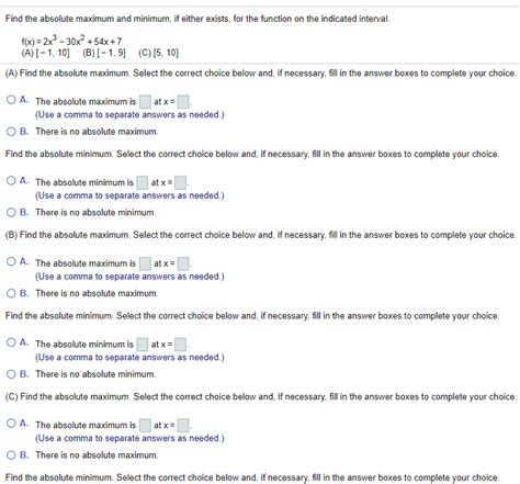 solved find the absolute maximum and minimum if either