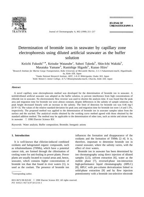 Pdf Determination Of Bromide Ions In Seawater By Capillary Zone Electrophoresis Using Diluted