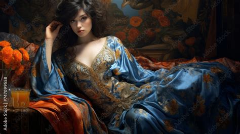 Beautiful Sensual And Erotic Woman Posing On Couch Laid Relaxing Valentines Day Digital