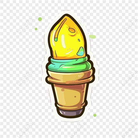 녹색 아이스크림 콘 클립 아트가 있는 Flcky 스티커 일러스트 벡터이스트상표