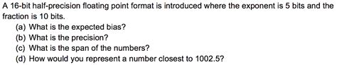 Solved A 16 Bit Half Precision Floating Point Format Is