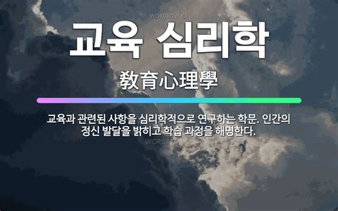 🌟교육 심리학 교육과 관련된 사항을 심리학적으로 연구하는 학문 인간의 정신 발달을 밝히고 학습 과정을 표준국어대사전