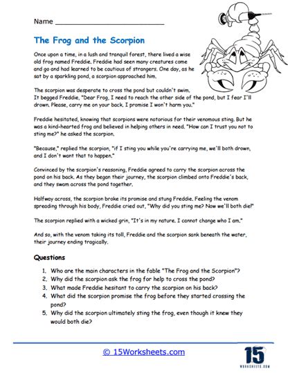 Fable Comprehension Worksheets 15 Worksheets Library