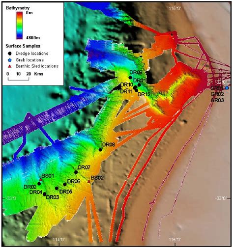28 Multi Beam Swath Sonar Bathymetry Image Showing Locations Of