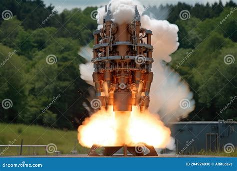Close Up Of A Small Scale Rocket Engine Test Firing Stock Illustration Illustration Of