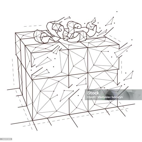 흰색 배경에 기하학적 스타일의 선물 상자 다각형 벡터 일러스트레이션 3차원 형태에 대한 스톡 벡터 아트 및 기타 이미지 3차원 형태 개념 공휴일 Istock