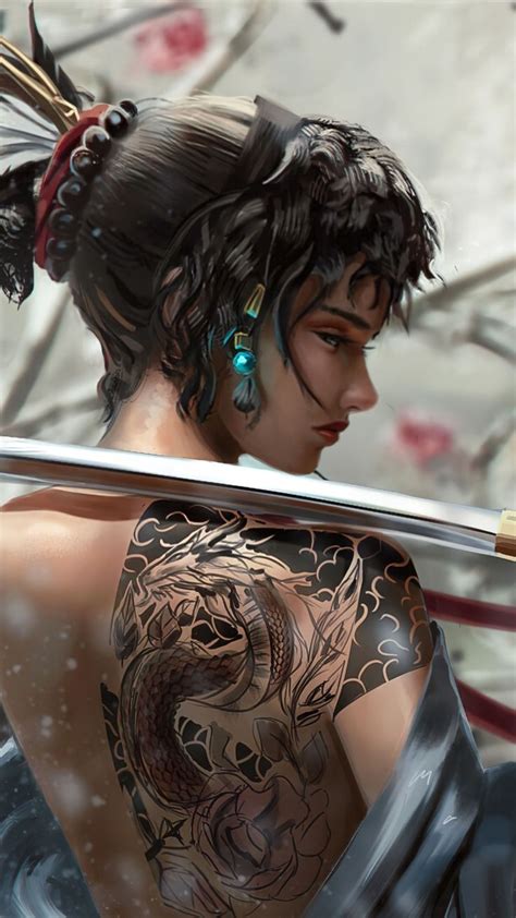Samurai Girl Collar Bone Tattoo Warrior Woman Girl Tattoos