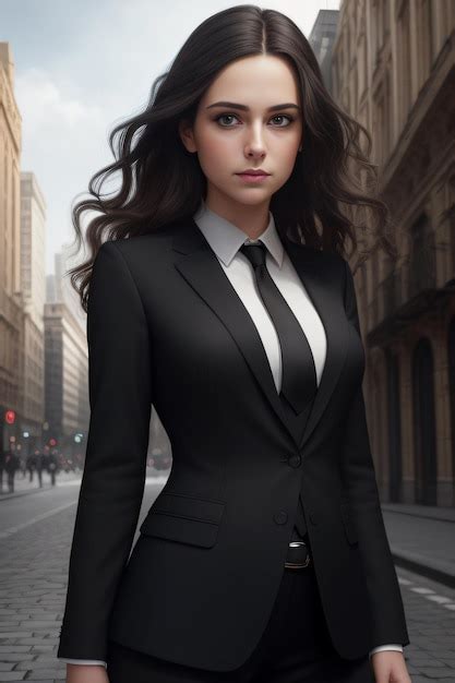 Premium Ai Image A Woman In A Suit And Tie Stands On A Street