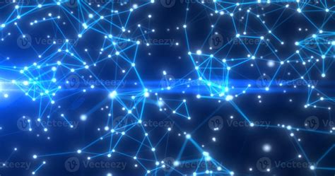Abstract High Tech Blue Glowing Lines With Dots And Plexus Triangles Abstract Background