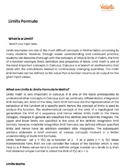 Limits Formula Pdf