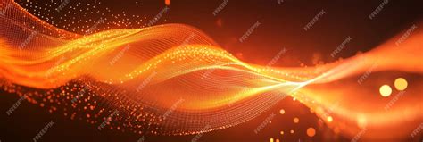 Abstract Orange Energy Wave Background With Glowing Particles And Bokeh Lights Represents Inno