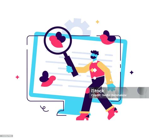 Ilustración De Personaje De Dibujos Animados Programador Con Lupa Y Más