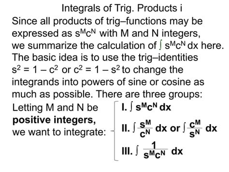 Integrals Of Trig Products I X PPTX