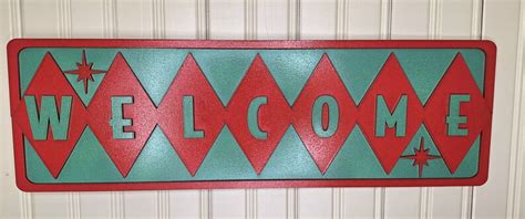 Mid Century Modern Welcome Sign Atomic Starburst Mid Century Sign