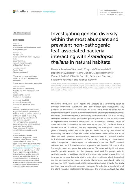Pdf Investigating Genetic Diversity Within The Most Abundant And Prevalent Non Pathogenic Leaf