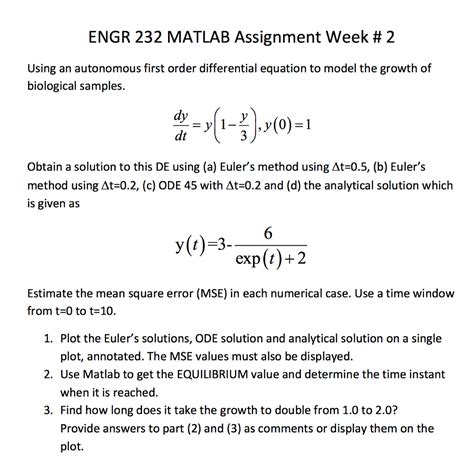 Solved Please Use Matlab Using Autonomous First Order Differential