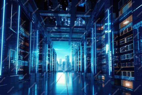 Premium Ai Image 3d Rendering Of Server Room Data Center With Bright