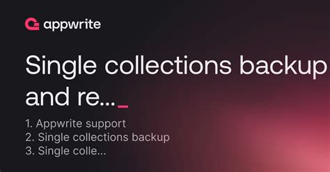 single collections backup and restore threads appwrite