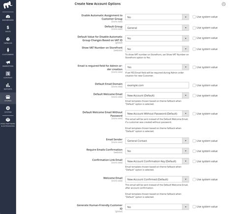 how to configure magento 2 customer accounts