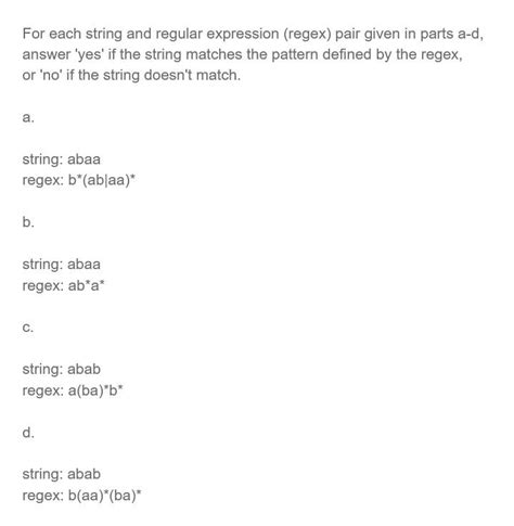 Solved For Each String And Regular Expression Regex Pair
