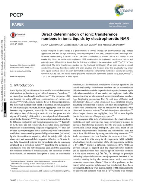Pdf Direct Determination Of Ionic Transference Numbers In Ionic