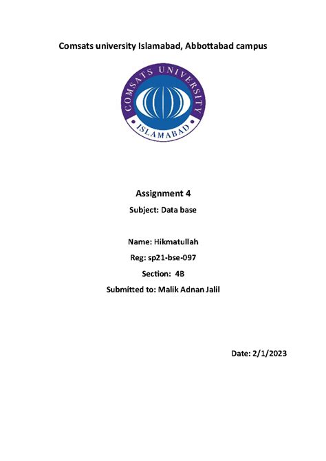 Assignment Database Systems CUI Studocu