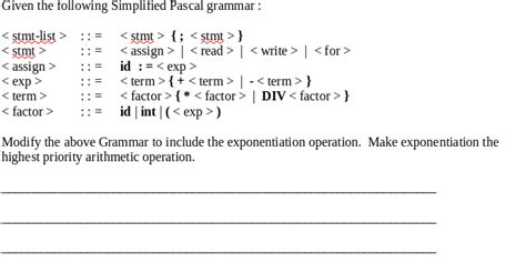 solved given the following simplified pascal grammar