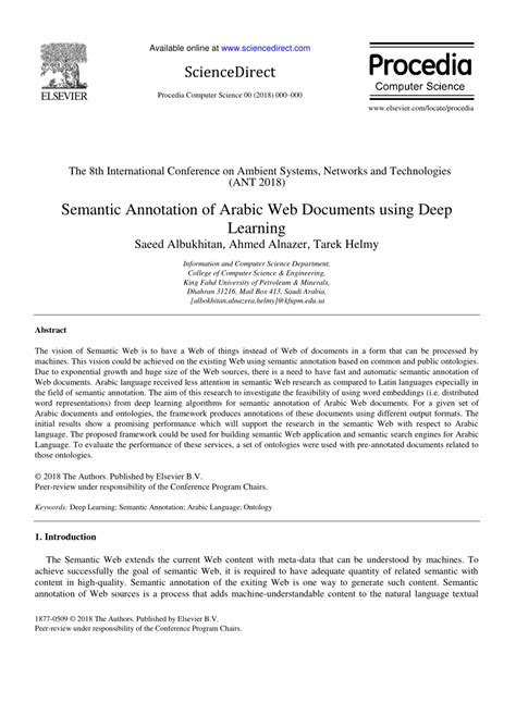 Pdf Semantic Annotation Of Arabic Web Documents Using Deep Learning