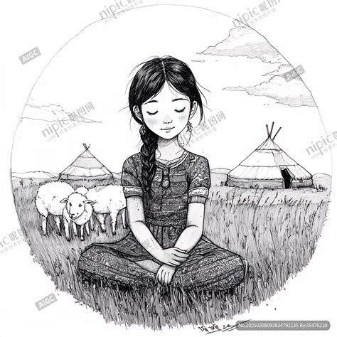 Ai创作图蒙古女孩插画 锡伯族女孩线稿 手绘蒙古女孩 手绘农村女孩 赫哲族女孩线稿 达斡尔族女孩线稿 农村姑娘线稿 宁夏插画宁夏线描线稿 新疆插画女孩 内蒙产品插画 蒙古生活插画 手绘蒙古族
