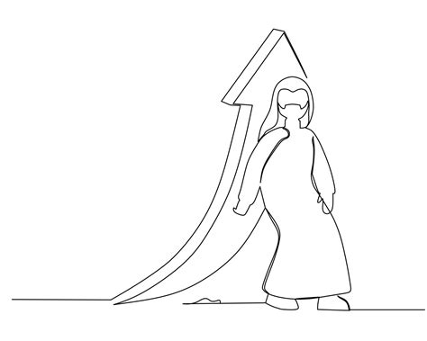 Continuous Line Drawing Of Arab Businessman Holding Large Arrow Charts Swooping Up Business
