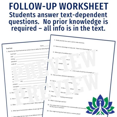 Fossil Fuels Reading And Worksheet Flying Colors Science
