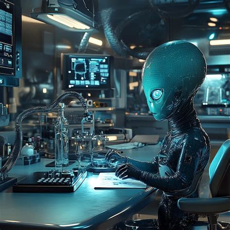 Robotic Scientist Conducting Experiments Premium Ai Generated Image
