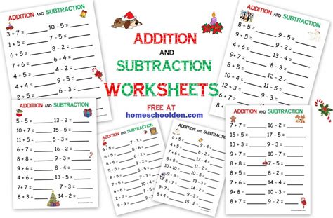 Addition Subtraction Free Christmas Math Worksheets Homeschool Den Worksheets Library