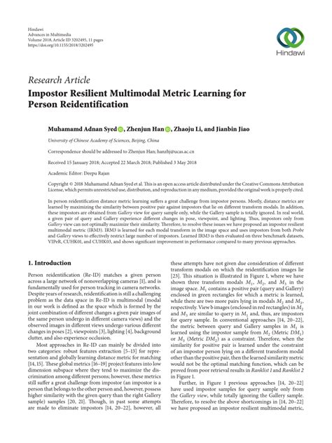 Pdf Impostor Resilient Multimodal Metric Learning For Person Reidentification