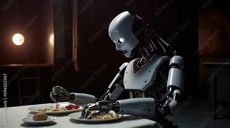 Ai Chatbot Robot Assistant Sitting At Desk Using Computer As Artificial