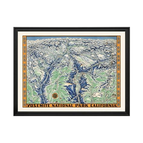 Yosemite National Park Art 1955 Vintage Map Of Yosemite National Park