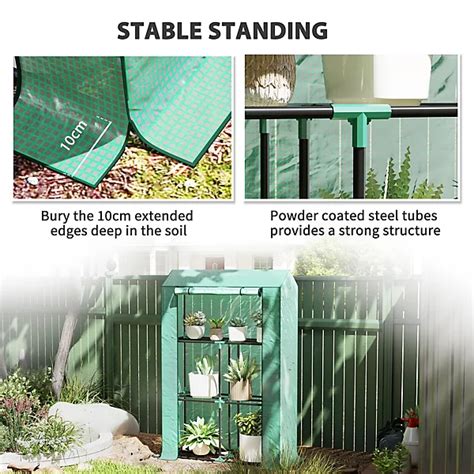 Outsunny 3 Tier Mini Greenhouse With Pe Cover Roll Up Door Green