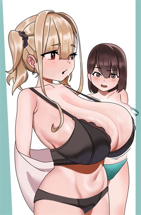 Rule 34 2girls Black Underwear Blonde Hair Breast Envy Brown Eyes