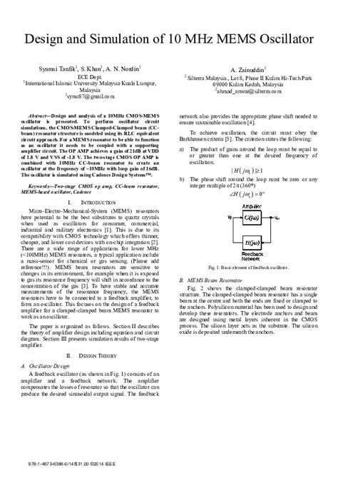 Pdf Design And Simulation Of 10 Mhz Mems Oscillator Ahmad Anwar Zainuddin