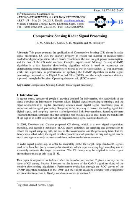 Pdf Compressive Sensing Radar Signal Processing