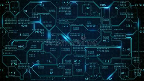 Abstract Futuristic Electronic Circuit Board With Binary Code Neural
